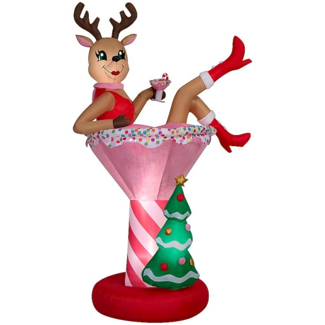 Reindeer in Cocktail Pink Glass Christmas Inflatable